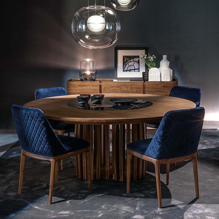 Large Round Solid Wood Table with Marble Lazy Susan For Sale at 1stDibs