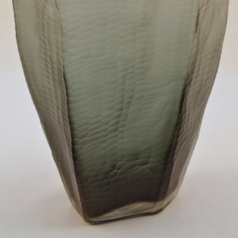 Large Abstract Blown Glass Smoked Vases Etched For Sale at 1stDibs