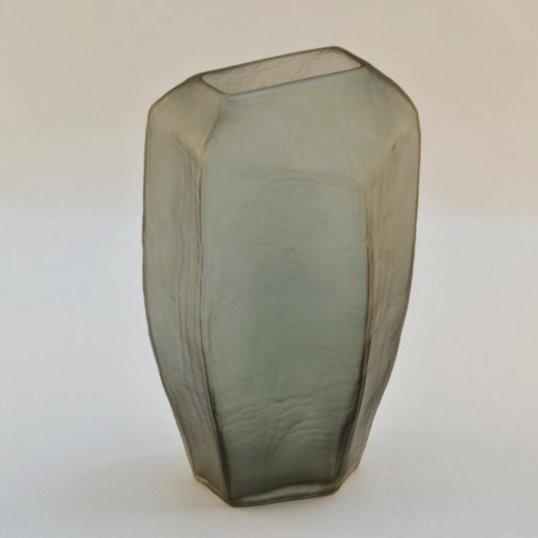 Large Abstract Blown Glass Smoked Vases Etched For Sale at 1stDibs