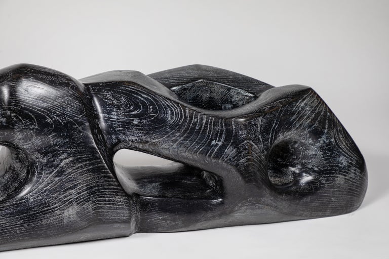 Large Abstract Cerused Wood Sculpture in the Style of Henry Moore For ...