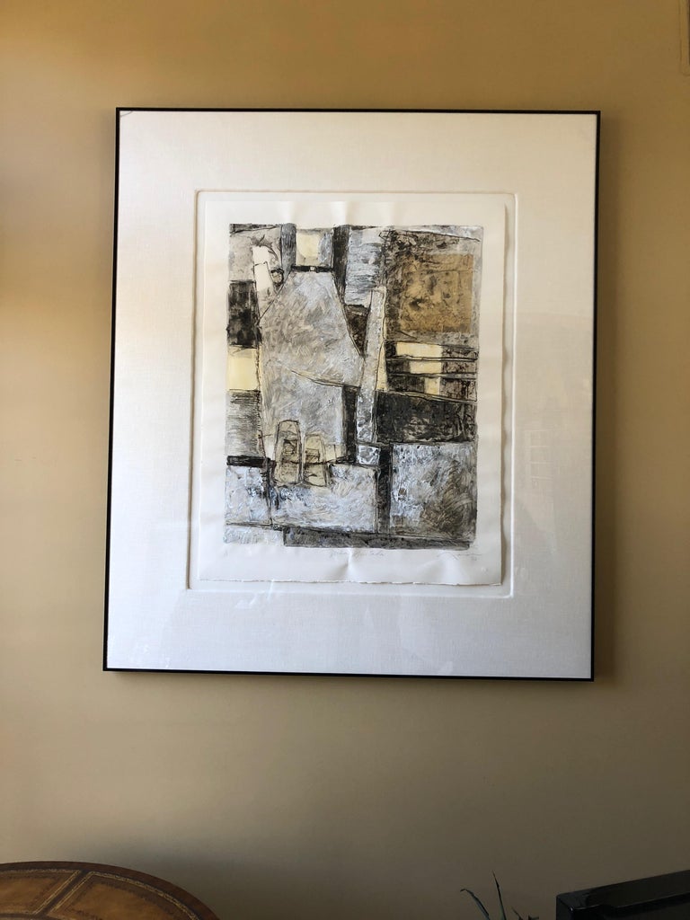 Large Abstract Lithograph in Black Grey and Tan For Sale at 1stDibs