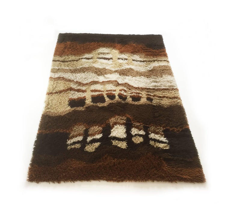 Large Abstract Vintage 1970s Modernist Multi-Color High Pile Rya Rug by ...