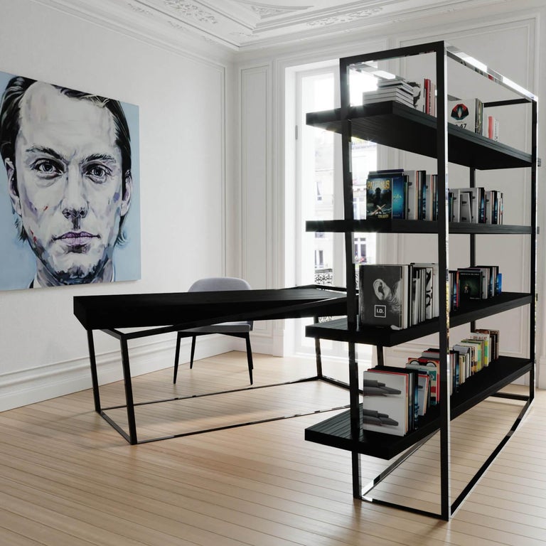 Large Accent Bookcase with Shelves in High-Gloss and Matte Black ...
