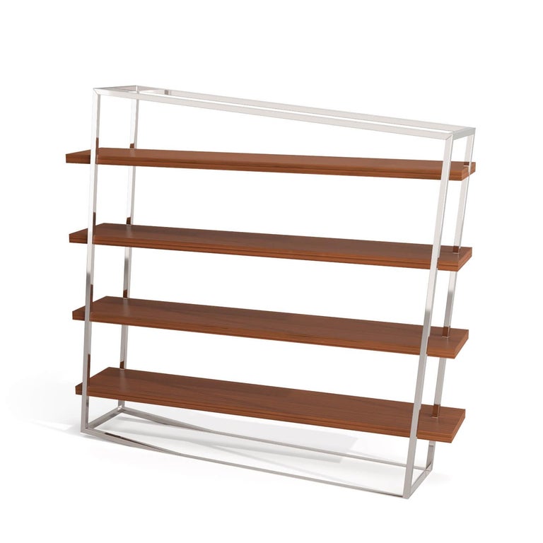 Large Accent Bookcase with Shelves in Tineo Wood and Brushed Stainless ...