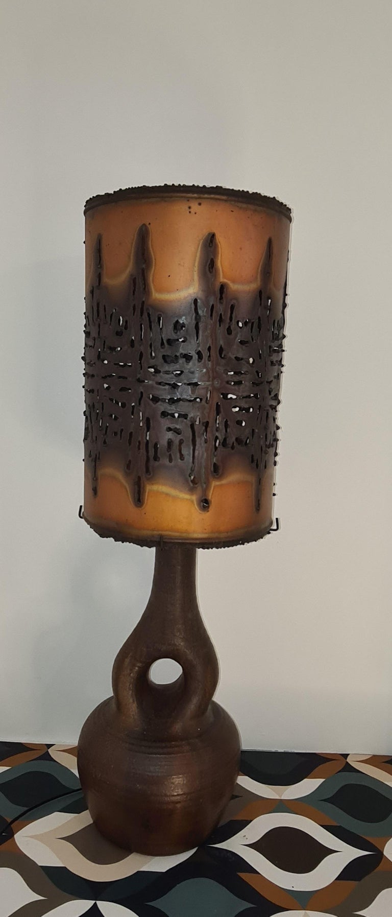 Large Accolay Lamp with Perforated Copper Lampshade For Sale at 1stDibs
