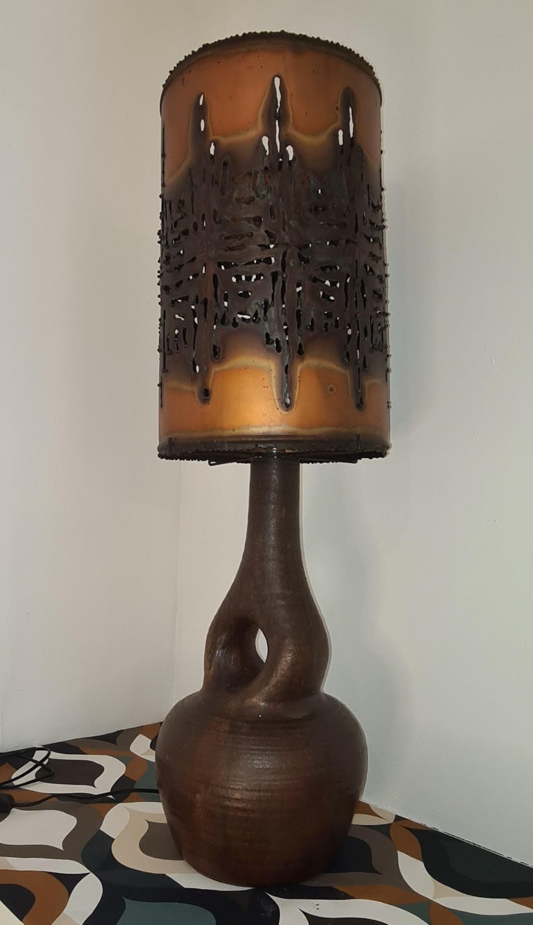Large Accolay Lamp with Perforated Copper Lampshade For Sale at 1stDibs