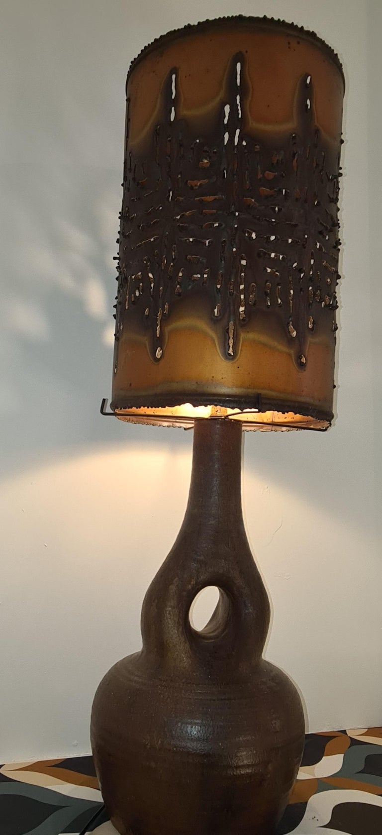 Large Accolay Lamp with Perforated Copper Lampshade For Sale at 1stDibs