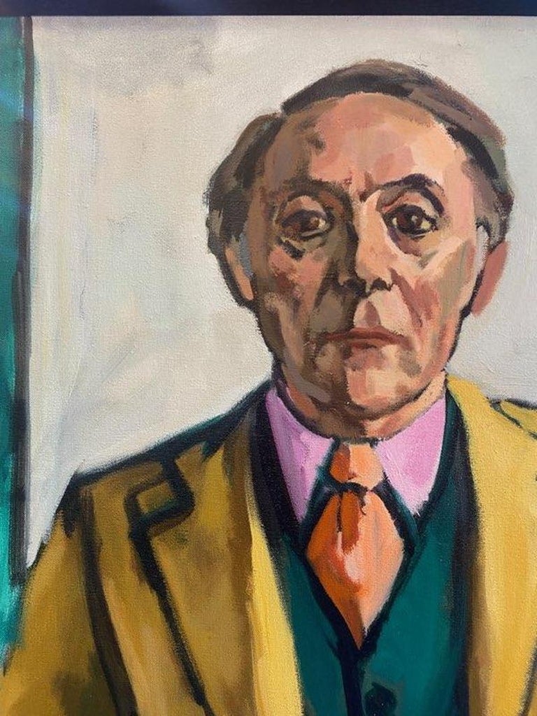 Large Acrylic on Canvas Painting of Man in Yellow Jacket by Louis Briel ...