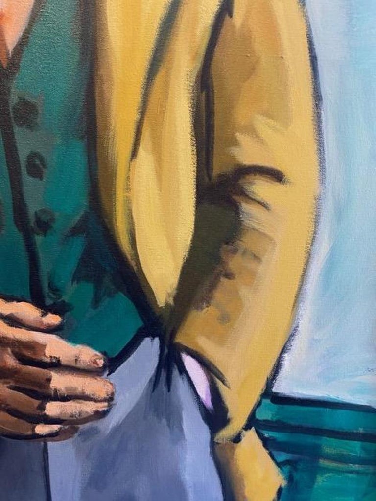 Large Acrylic on Canvas Painting of Man in Yellow Jacket by Louis Briel ...