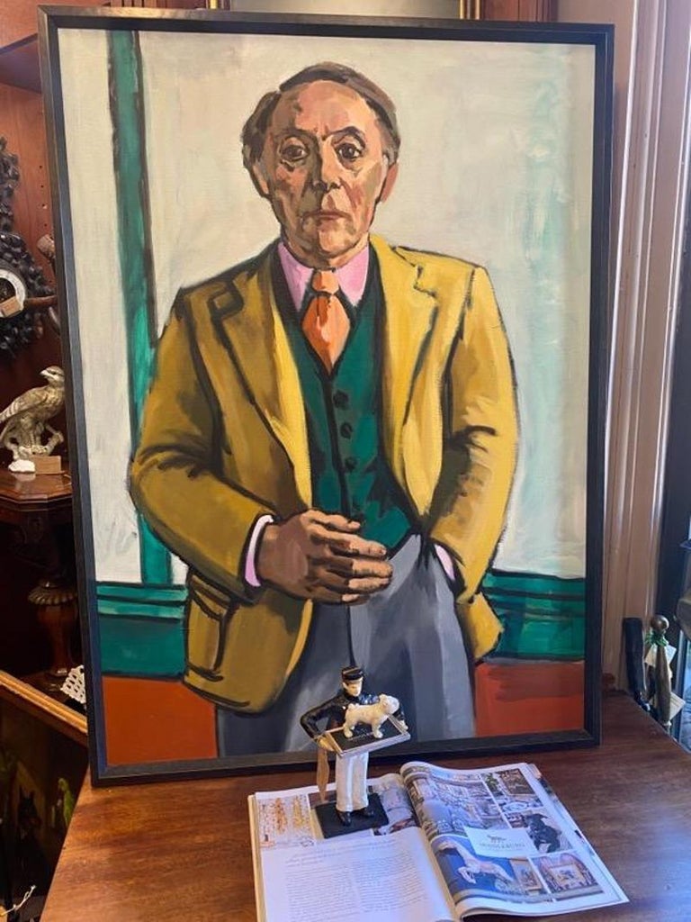 Large Acrylic on Canvas Painting of Man in Yellow Jacket by Louis Briel ...