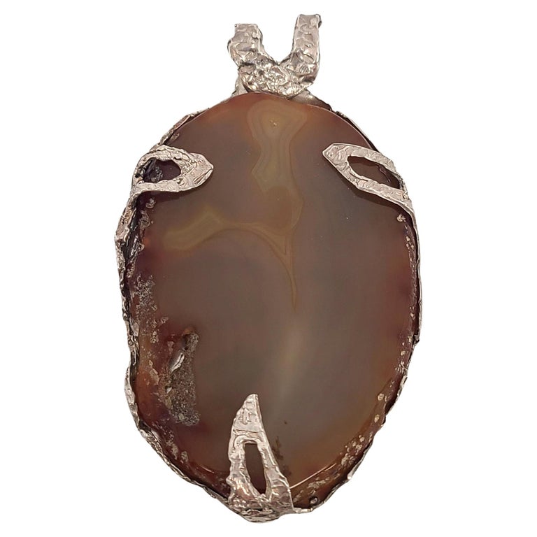 Large Agate Slice Silver Pendant For Sale at 1stDibs