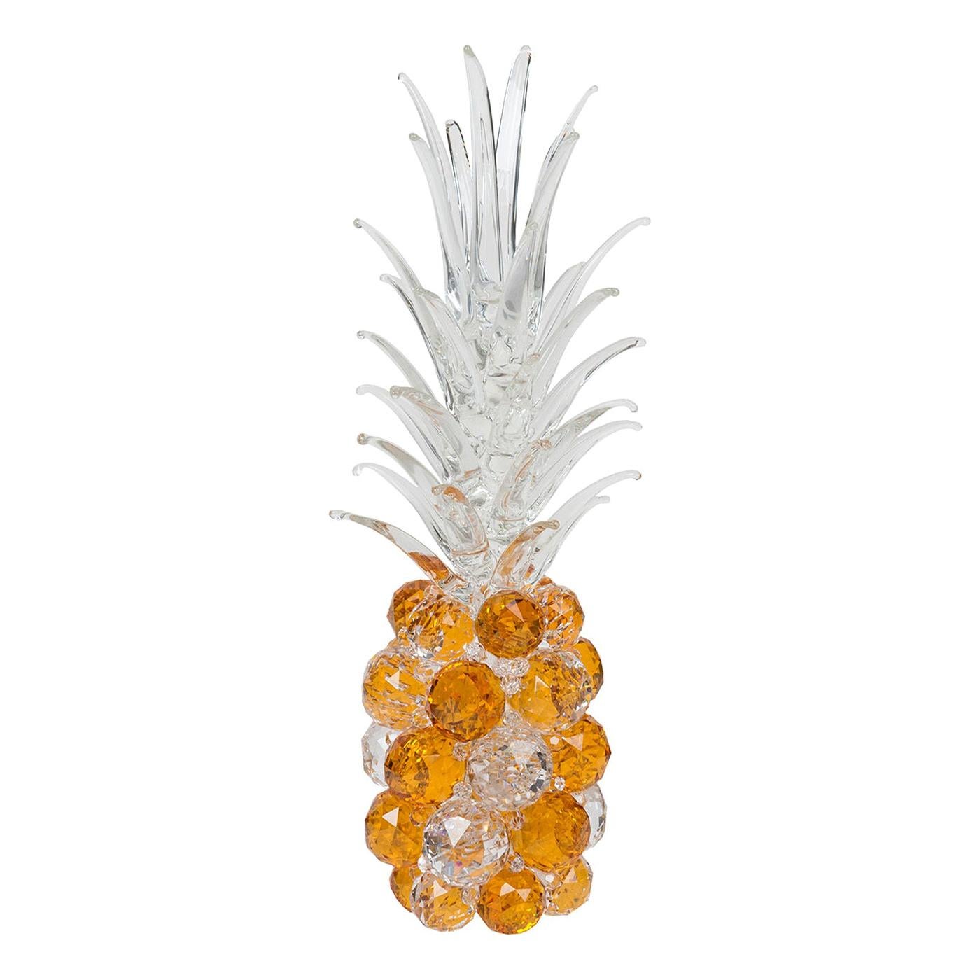 Crystal Glass Pineapple with Brass Crown For Sale at 1stDibs