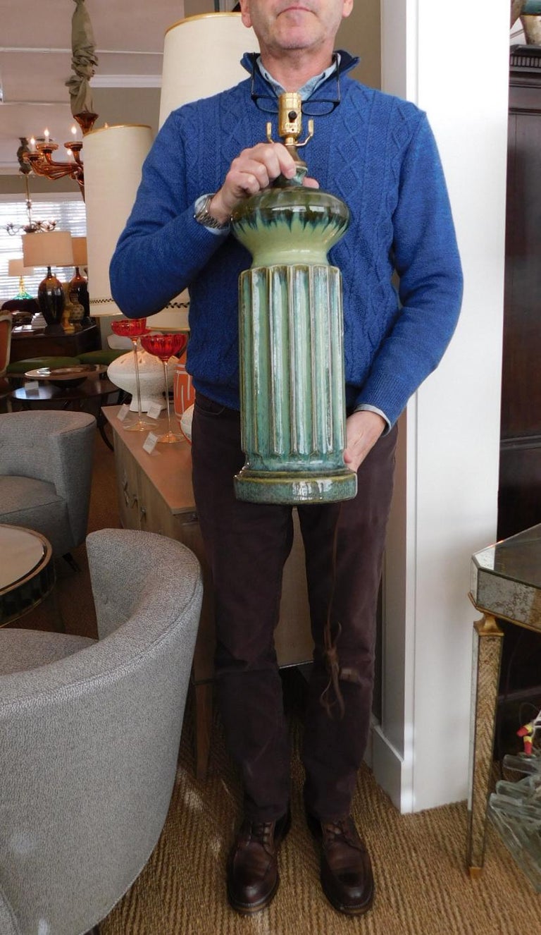 Large American 1960s Apple-Green Glazed Ceramic Ovoid-Form Lamp at 1stDibs