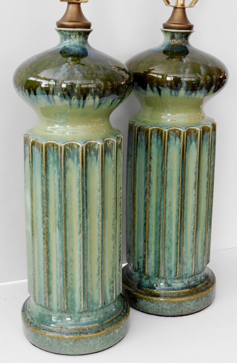 Large American 1960s Apple-Green Glazed Ceramic Ovoid-Form Lamp at 1stDibs