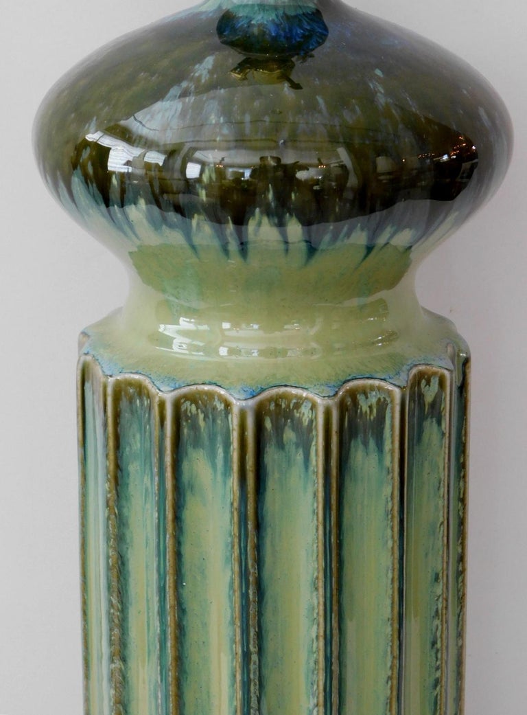 Large American 1960s Apple-Green Glazed Ceramic Ovoid-Form Lamp at 1stDibs