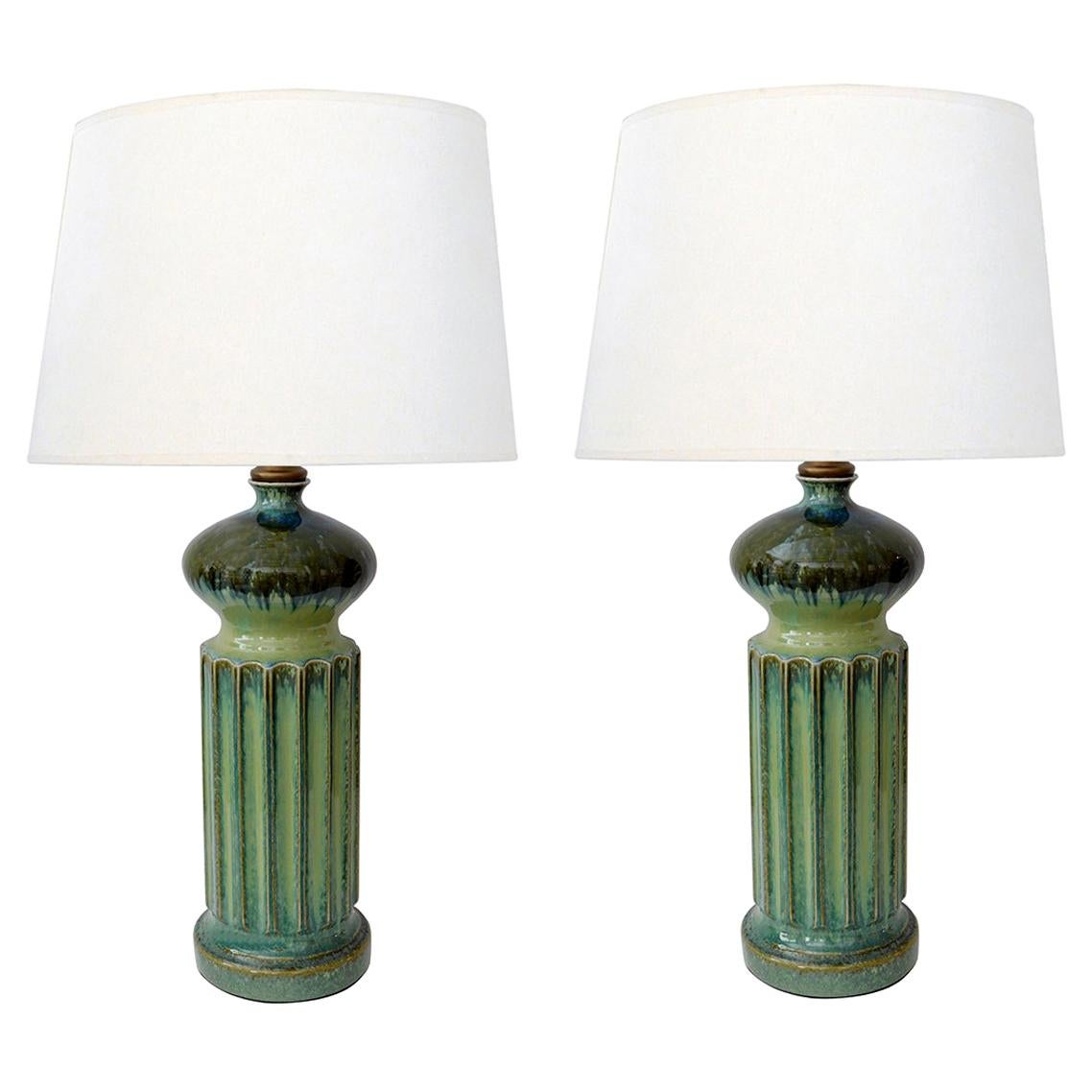 Large American 1960s Apple-Green Glazed Ceramic Ovoid-Form Lamp at 1stDibs