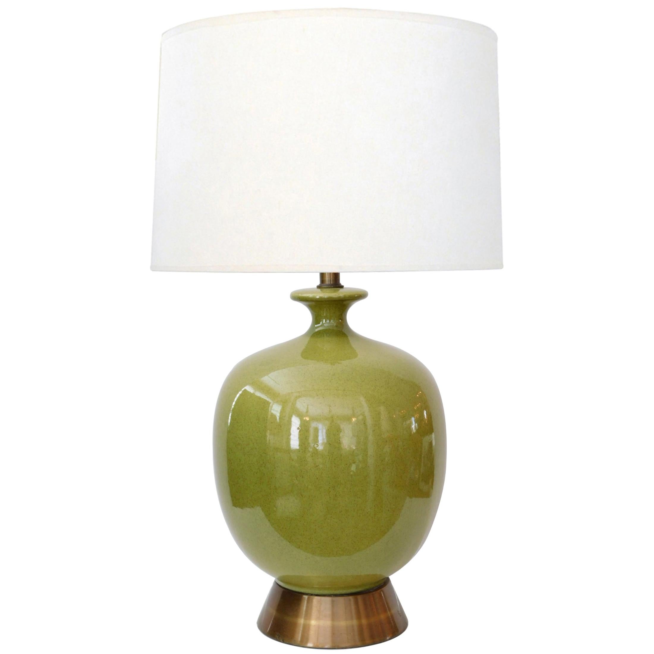 Large American 1960s Apple-Green Glazed Ceramic Ovoid-Form Lamp at 1stDibs