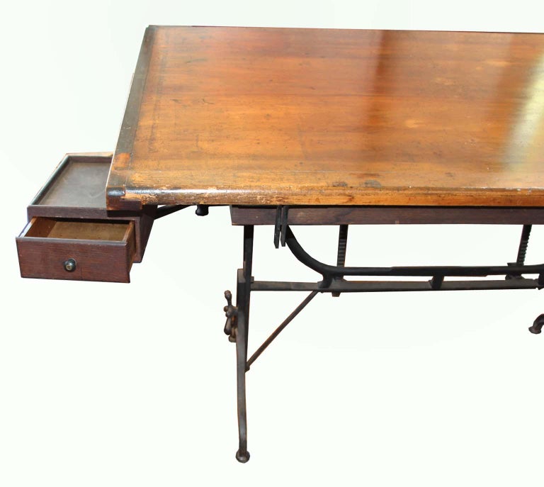 Large American Drafting Table Iron Base/Adjustable at 1stDibs