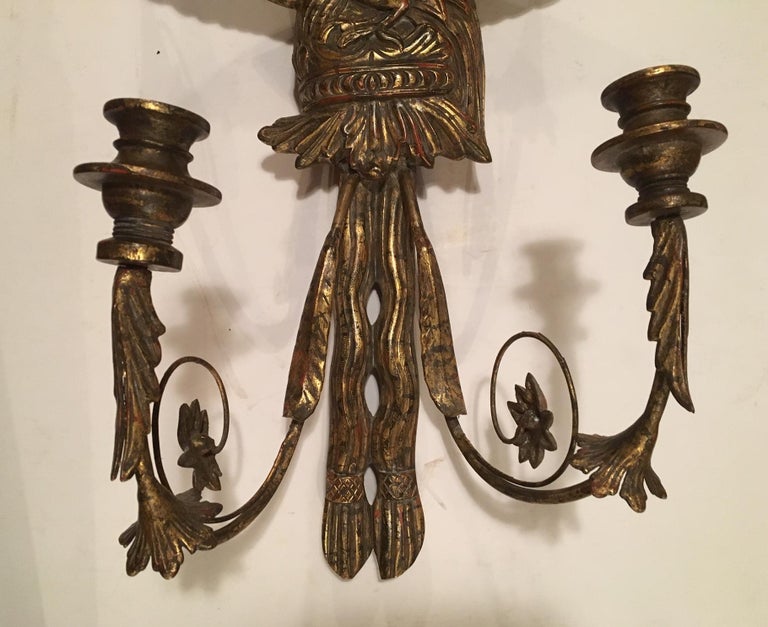 Large American Federal Style Eagle Wood Carved Two-Light Sconce For ...