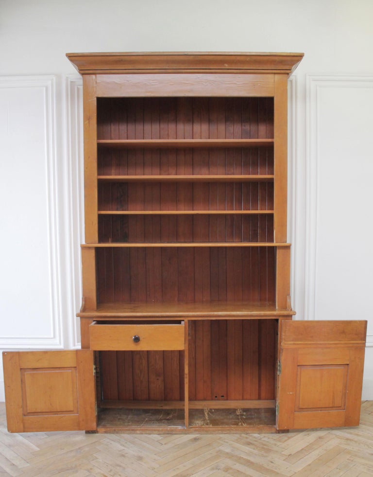 Large American Pine Country Cupboard with Bookshelf For Sale at 1stDibs ...