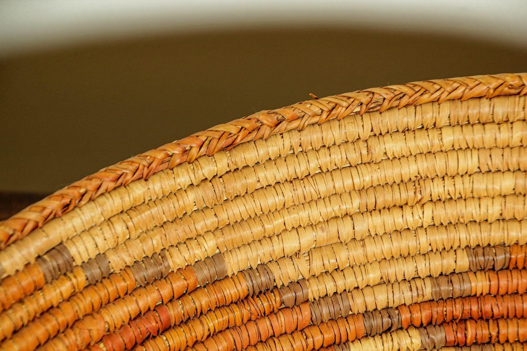 Large American Western Basket Vintage Woven Reed 1950s For Sale at 1stDibs