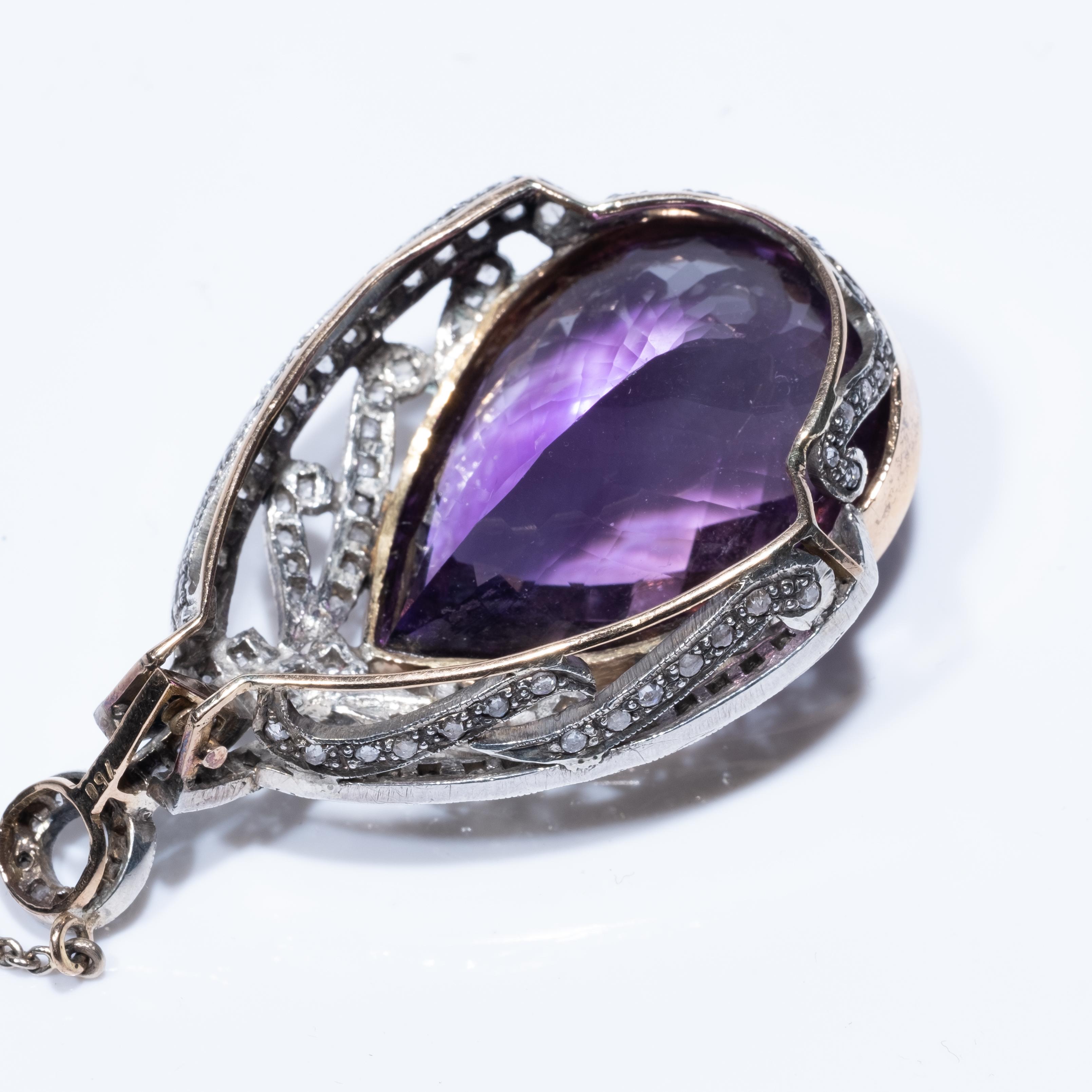 Large Amethyst and Rose Cut Diamond 18K Necklace at 1stDibs | rose cut ...