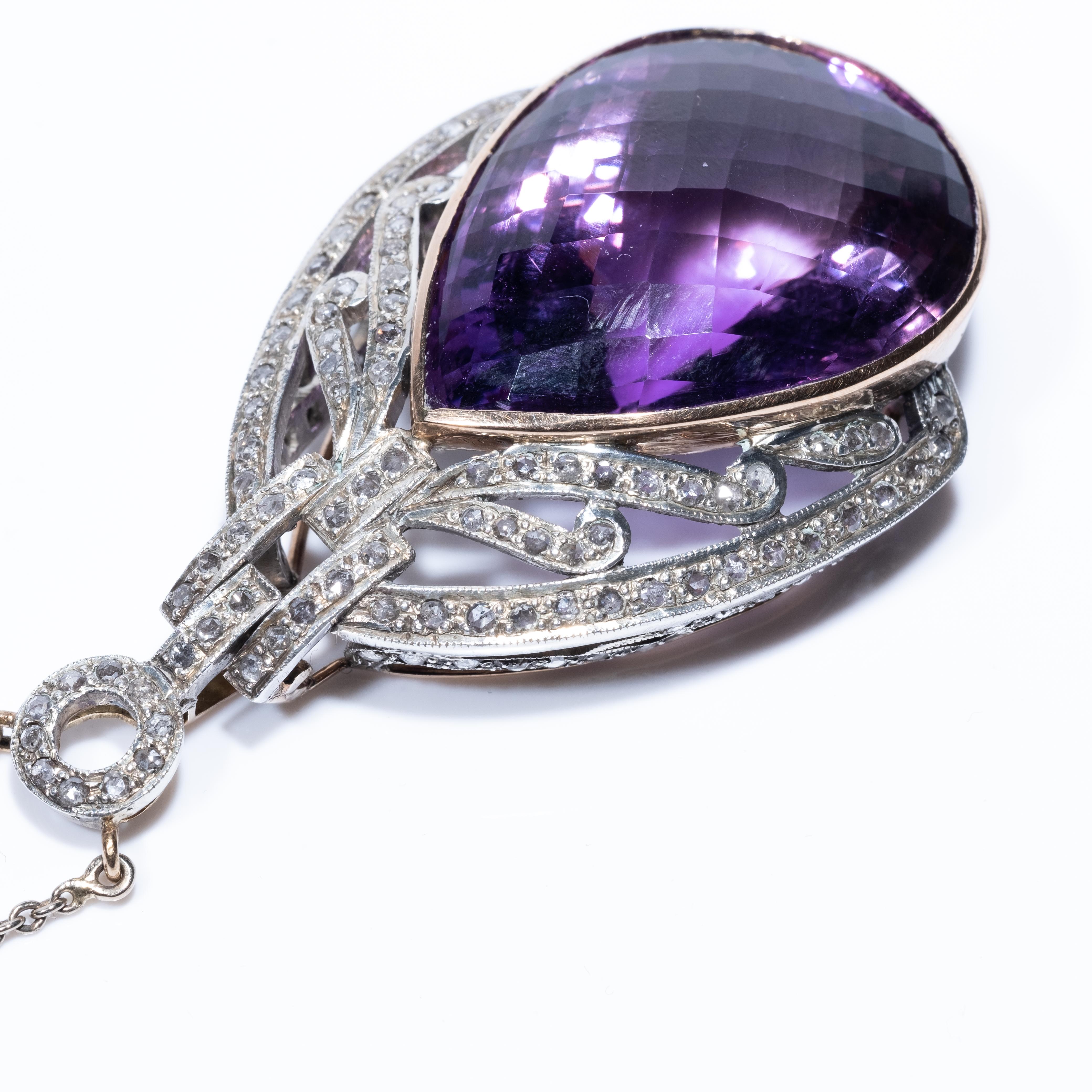 Large Amethyst and Rose Cut Diamond 18K Necklace at 1stDibs | rose cut ...