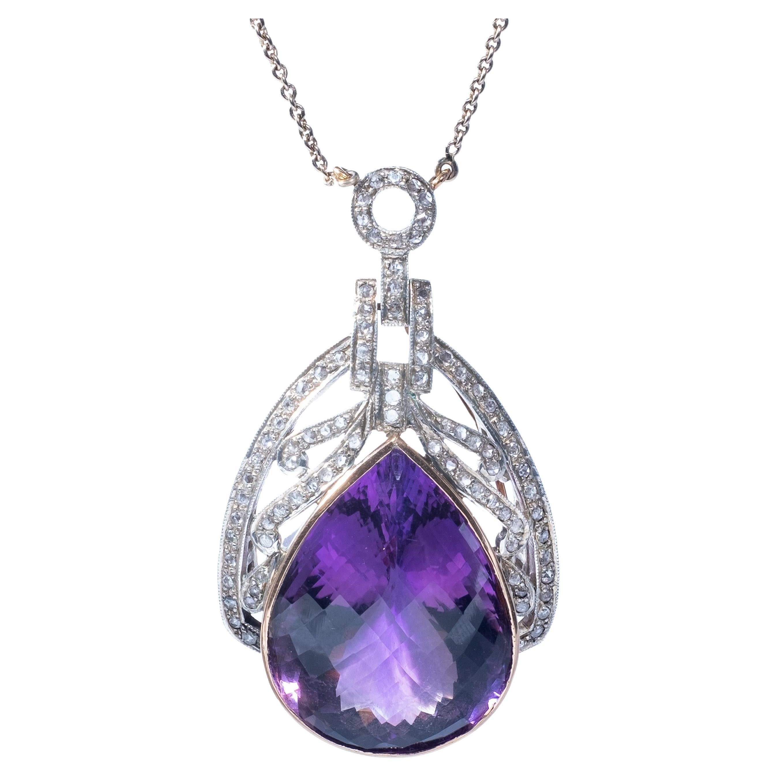 Large Amethyst and Rose Cut Diamond 18K Necklace at 1stDibs | rose cut ...