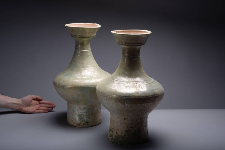 Large Ancient Chinese Han Dynasty Green Glazed Hu Vases, 206 BC at 1stDibs