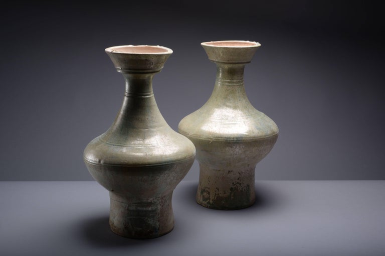 Large Ancient Chinese Han Dynasty Green Glazed Hu Vases, 206 BC at 1stDibs