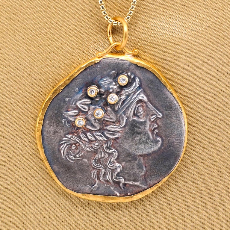 Large, Ancient Greek Goddess Coin Replica W/ Diamonds in Hair, Pendant ...