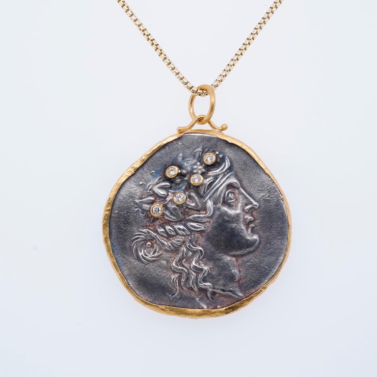 Large, Ancient Greek Goddess Coin Replica W/ Diamonds in Hair, Pendant ...