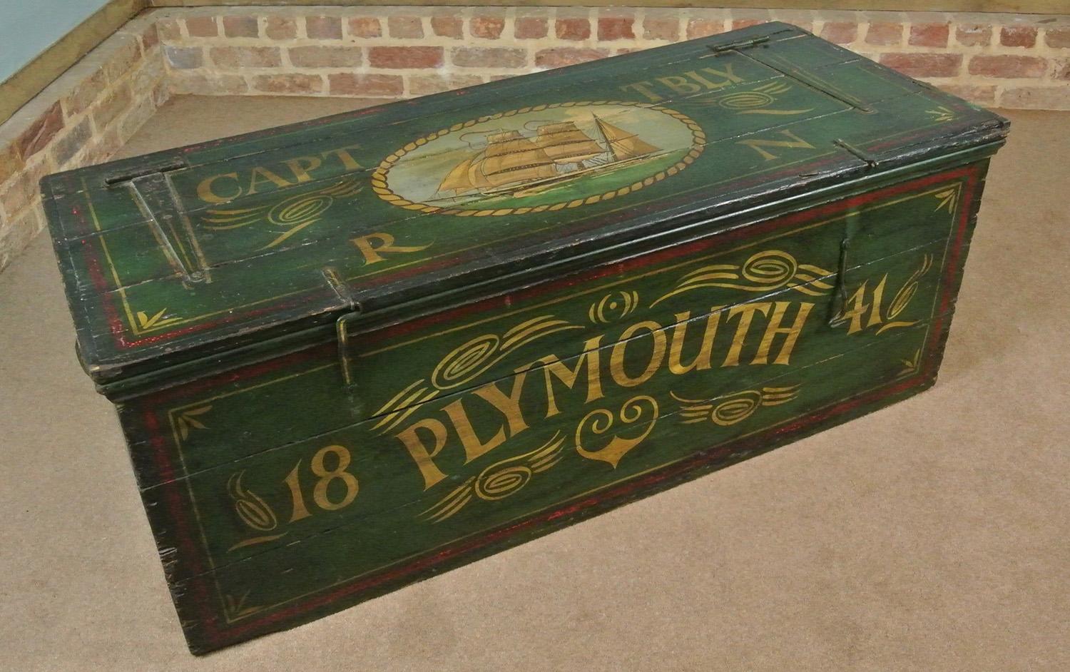 Large and Beautiful Green Painted Nautical Chest Dated 1841 For Sale at ...
