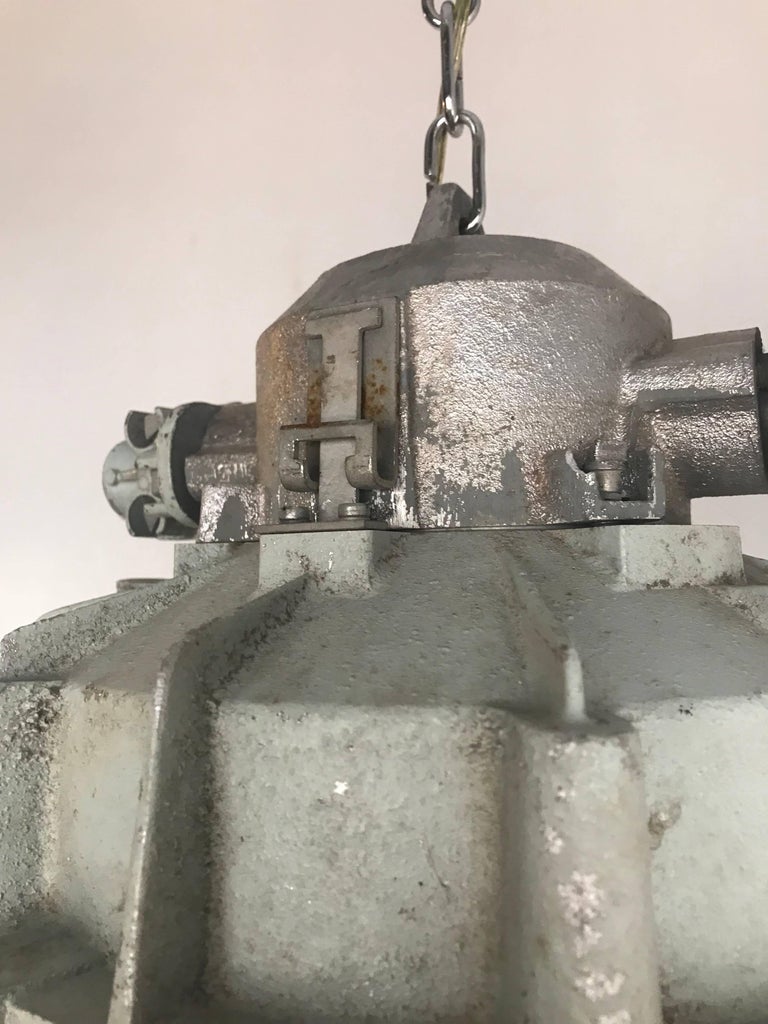 Large and Decorative 1920s Industrial Iron and Glass Caged Pendant ...