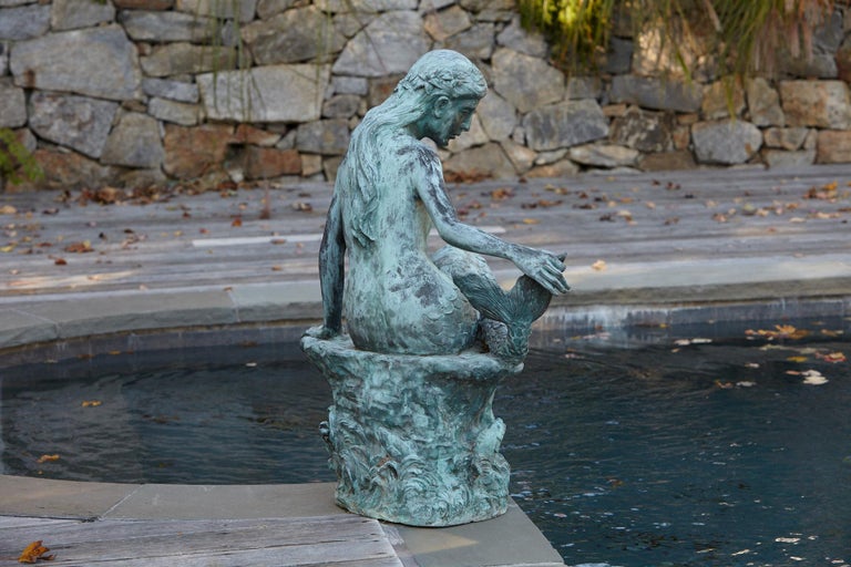 Large and Detailed Bronze Water Garden / Fountain Statue of Mermaid ...