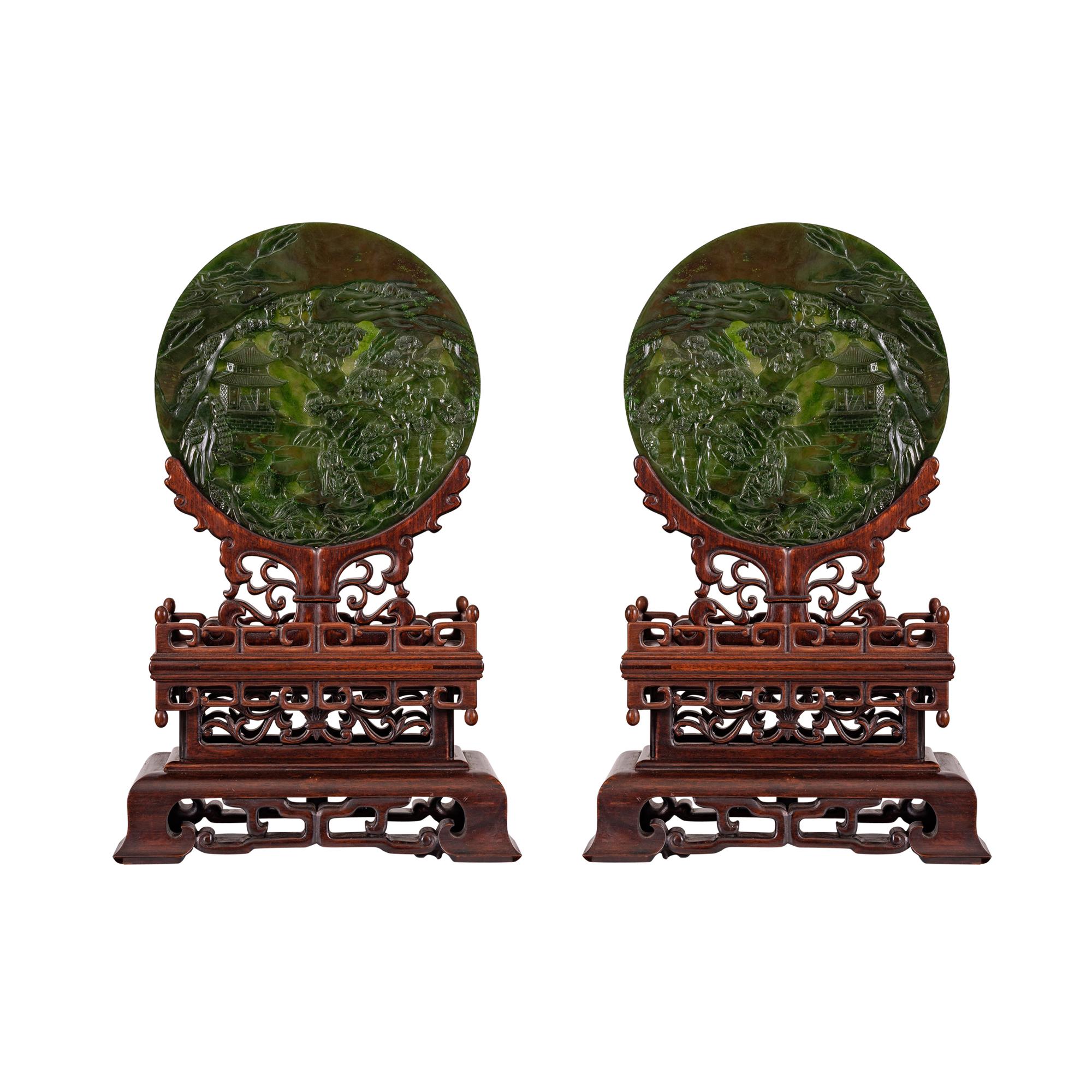 Large and Fine Pair of Jade Screens, Chinese at 1stDibs