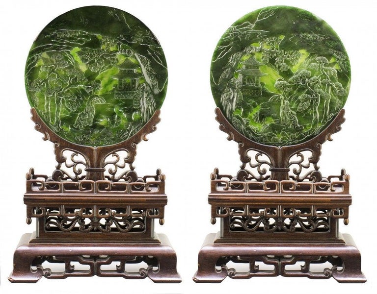 Large and Fine Pair of Jade Screens, Chinese For Sale at 1stDibs