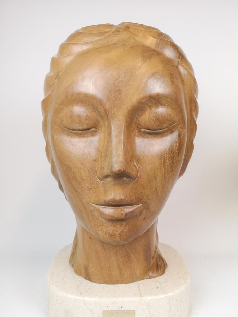 Large and Heavy Sculpture of a Female Face in Mahogany For Sale at 1stDibs