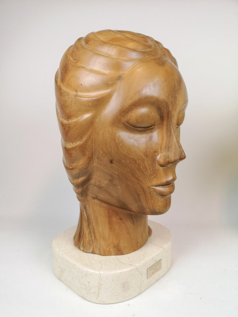 Large and Heavy Sculpture of a Female Face in Mahogany For Sale at 1stDibs