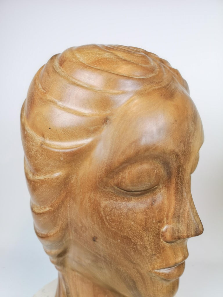 Large and Heavy Sculpture of a Female Face in Mahogany For Sale at 1stDibs