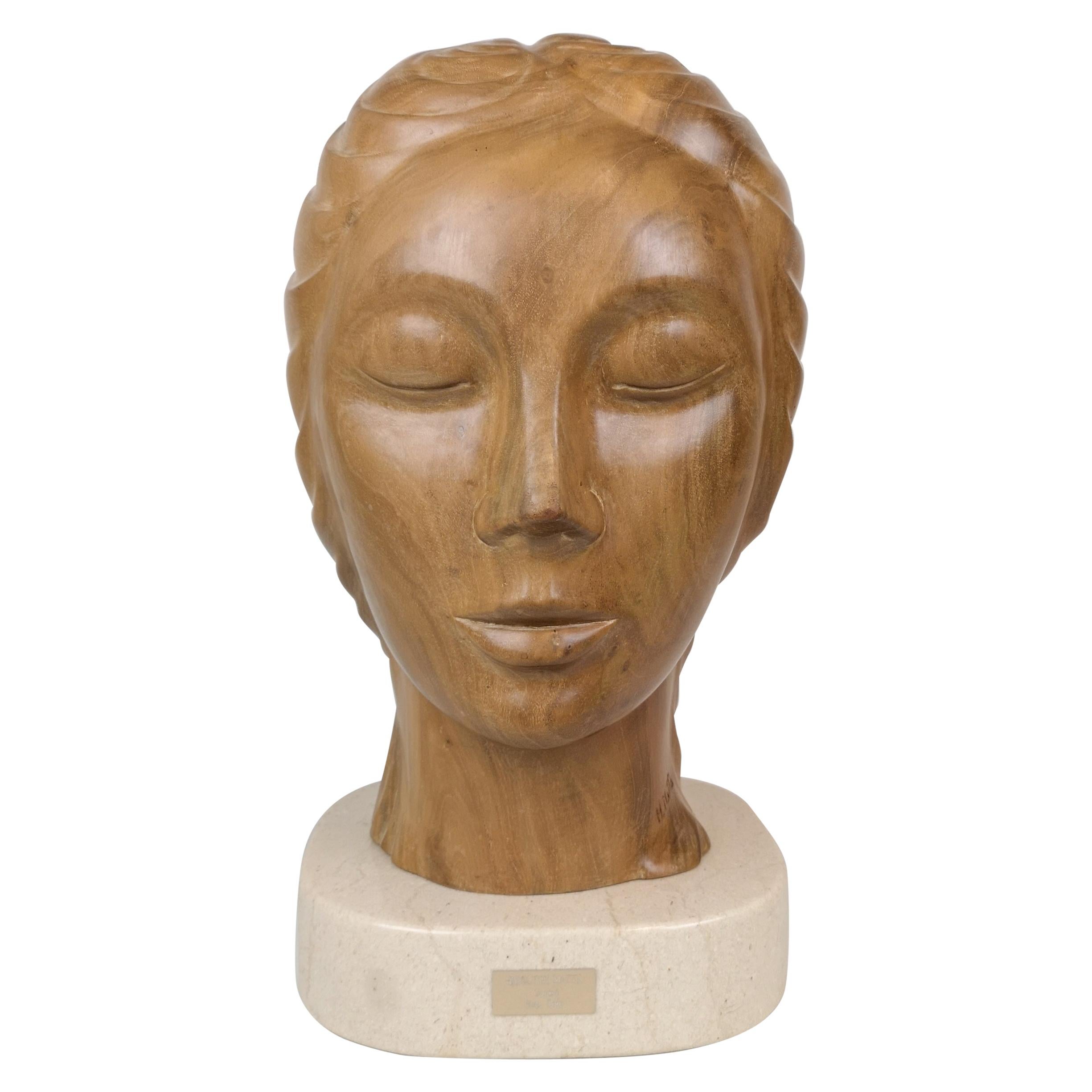 Large and Heavy Sculpture of a Female Face in Mahogany For Sale at 1stDibs