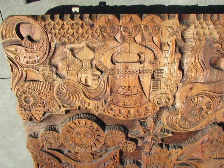 Large and Impressive Eastern European Folk Art Carved Panel Mermaid ...