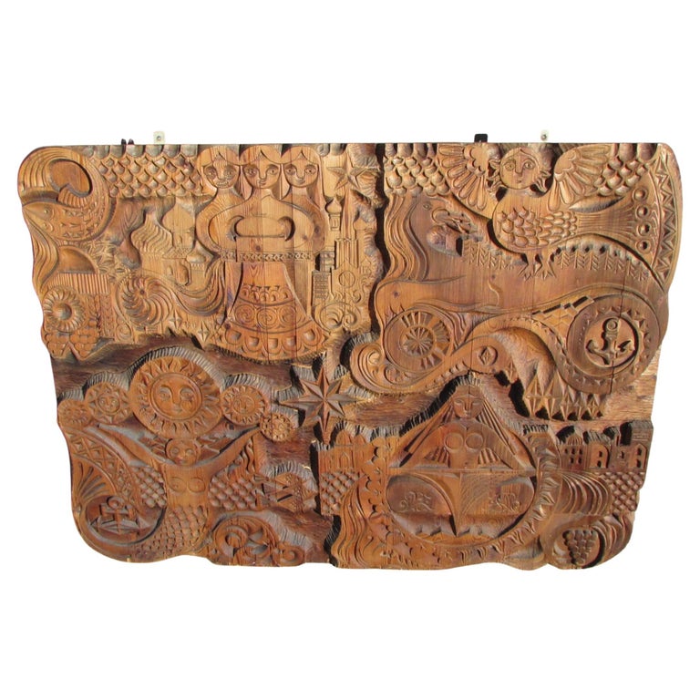 Large and Impressive Eastern European Folk Art Carved Panel Mermaid ...