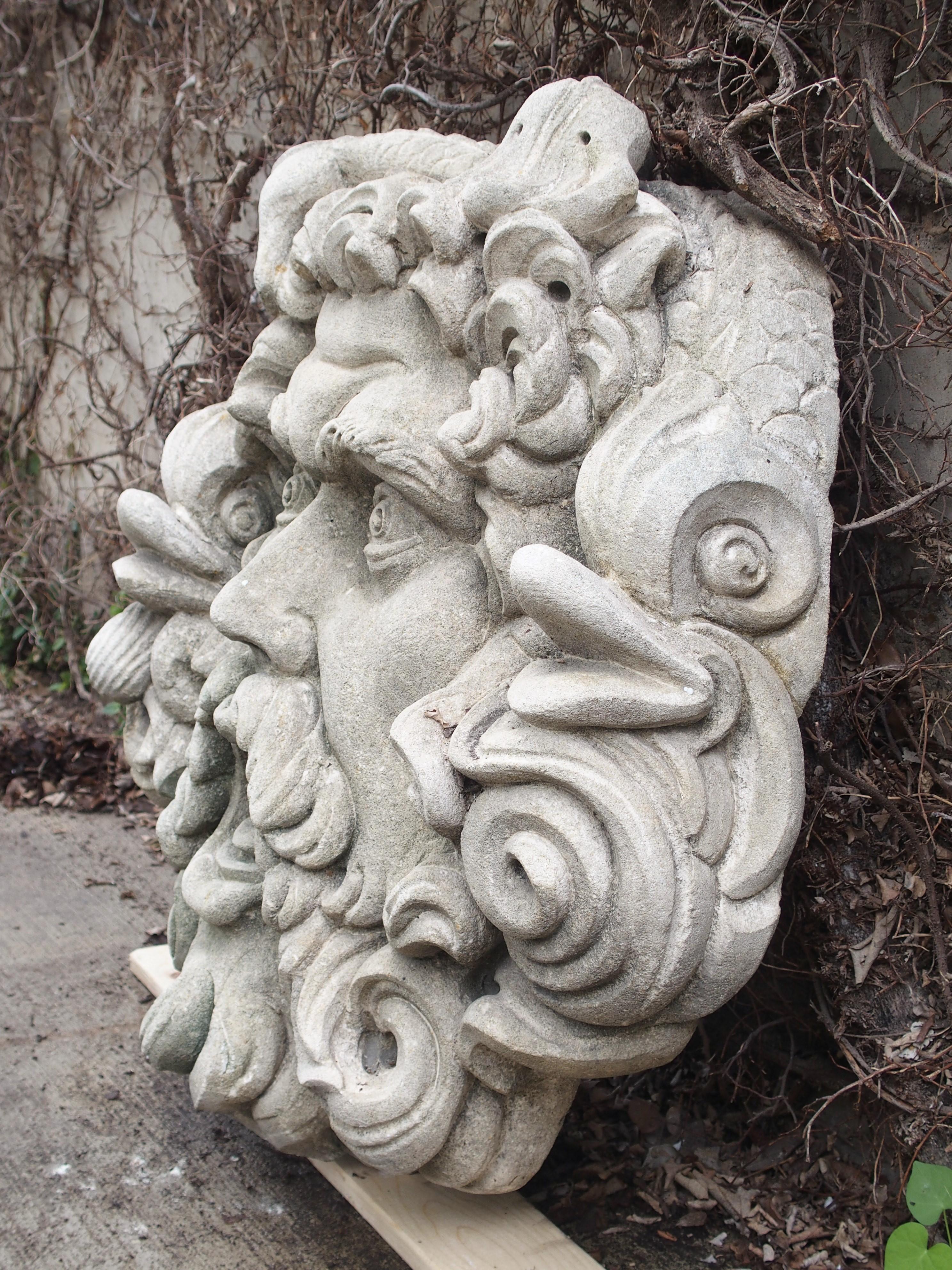 Large and Impressive Italian Carved Neptune Wall Sculpture or Fountain ...
