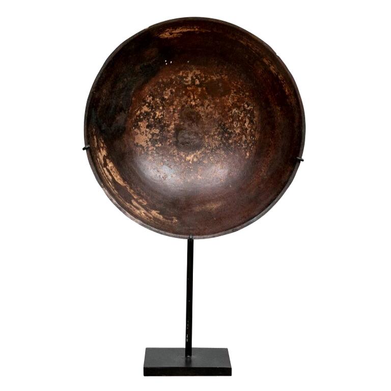 Large and Elemental Antique Iron Bowl on Stand For Sale at 1stDibs