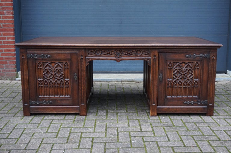 Large and Rare, Hand Carved Antique Gothic Revival Oak Partners Desk ...