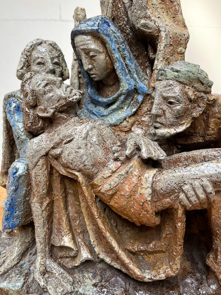 Large and Unique Gothic Revival Colored and Glazed Ceramic Pietà ...
