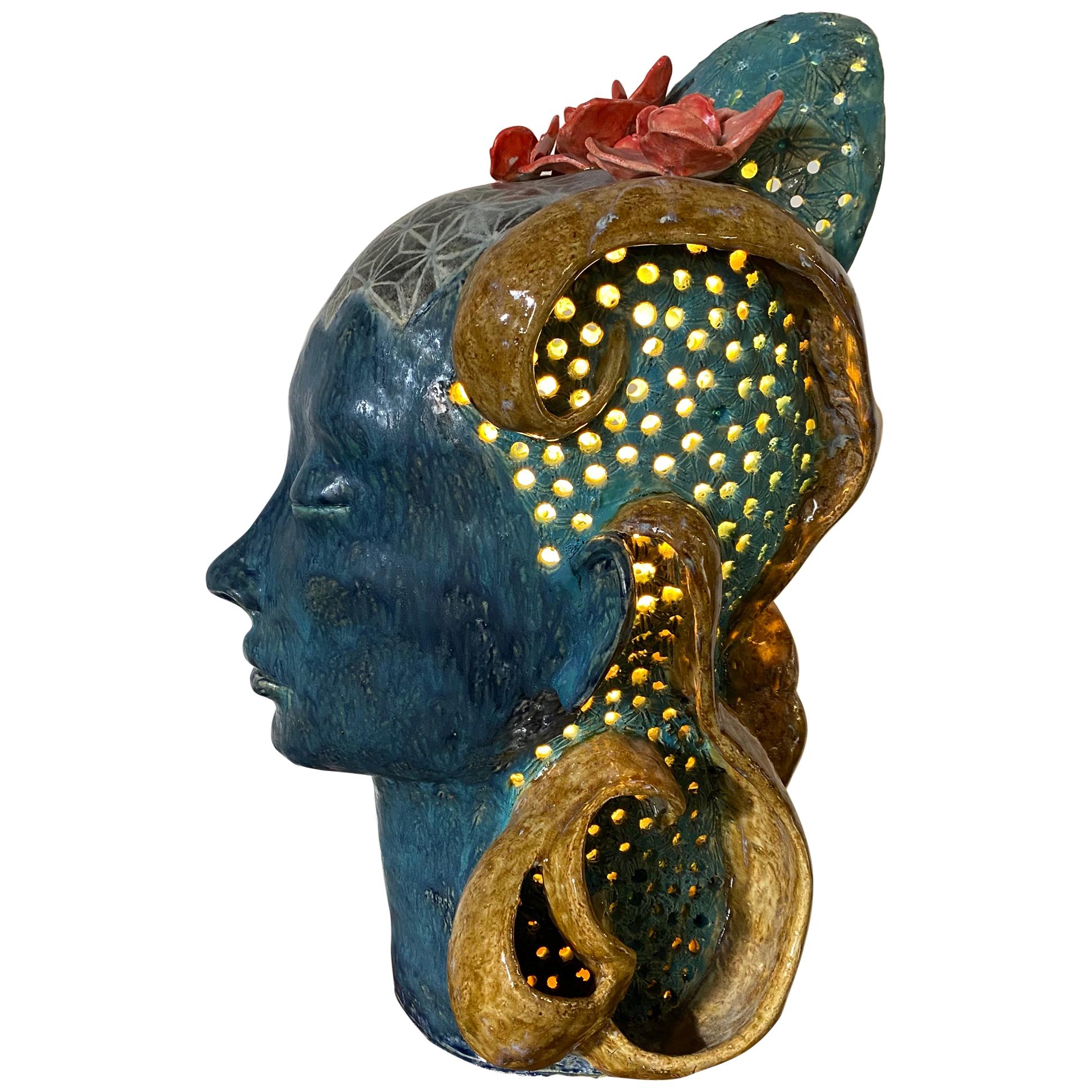 Large and Unusual Studio Pottery Lamp/Sculpture, Women's Head, Exotic ...