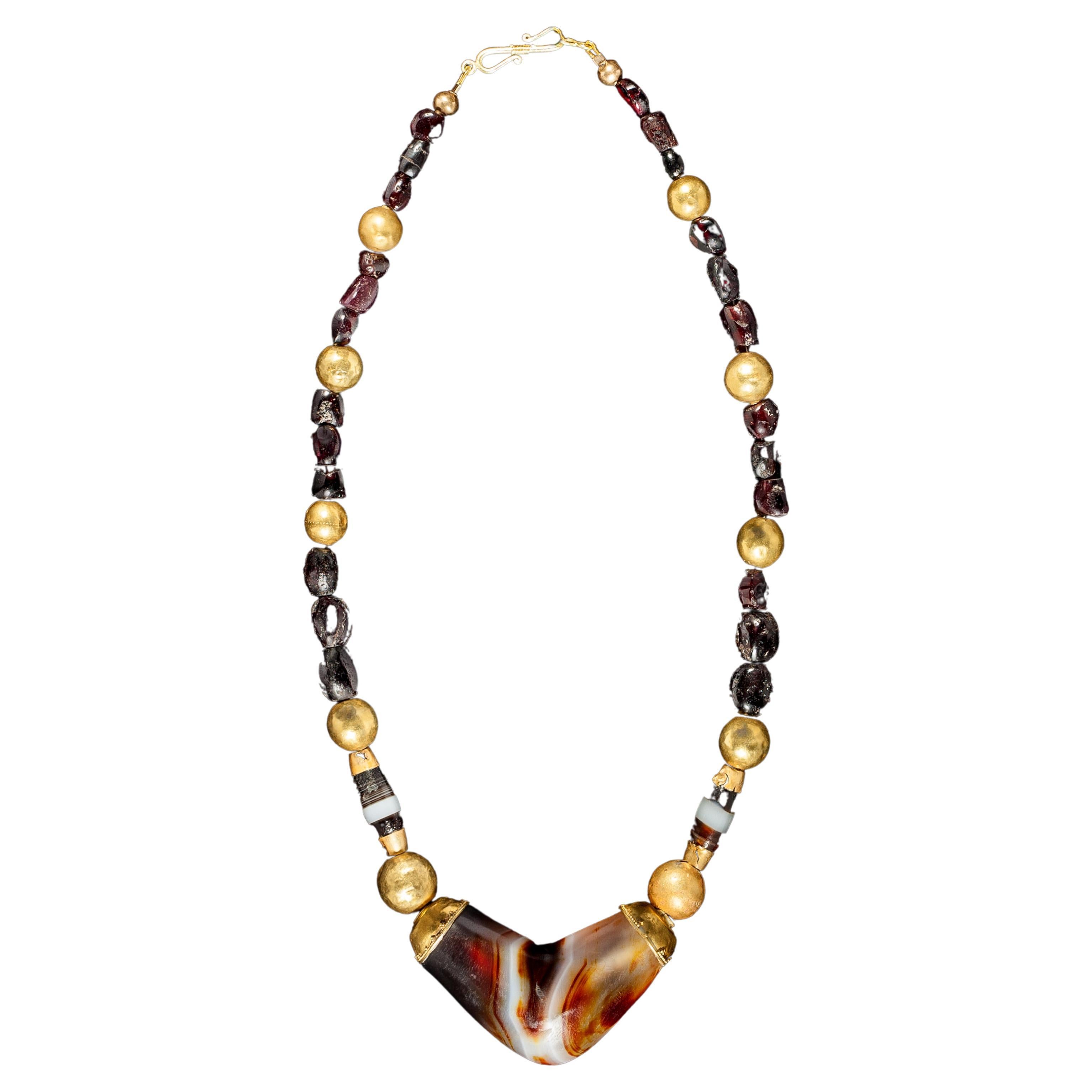 Arts and Crafts Agate Bead Necklace For Sale at 1stDibs