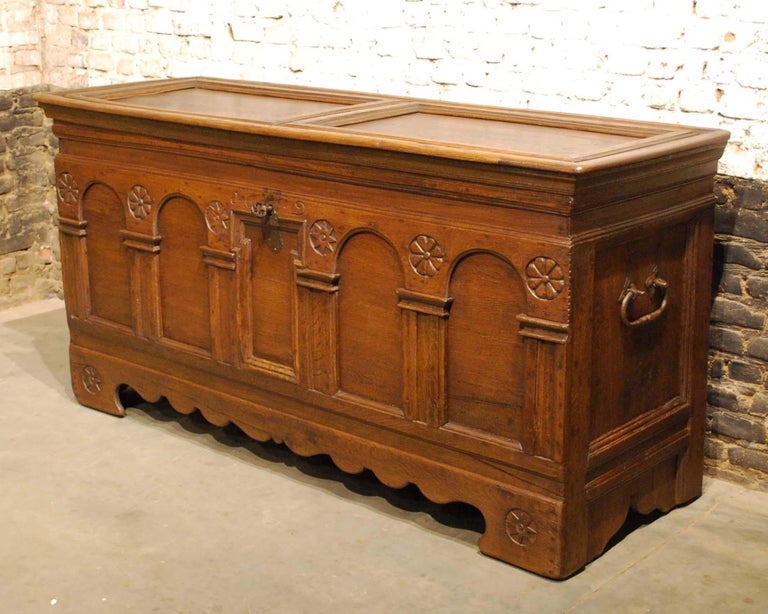Large Antique 17th Century Hand Carved Oak Dutch Renaissance Chest For ...